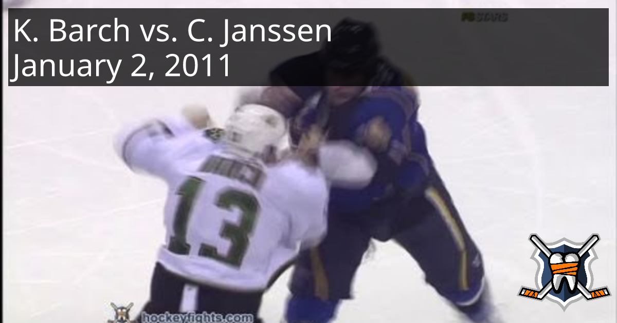 Krys Barch vs. Cam Janssen, January 2, 2011 - Dallas Stars vs. St Louis ...