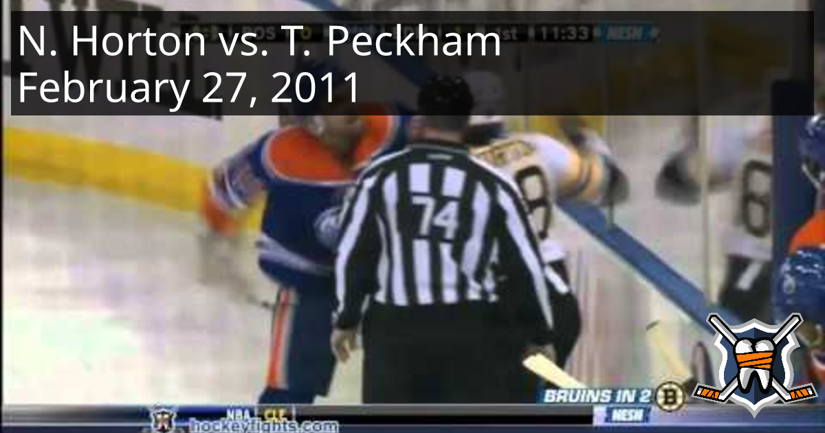 Nathan Horton vs. Theo Peckham, February 27, 2011 - Boston Bruins vs ...