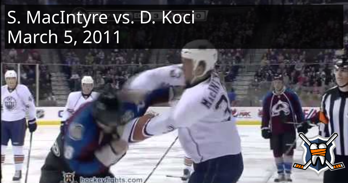 Steve MacIntyre vs. David Koci, March 5, 2011 - Edmonton Oilers vs ...