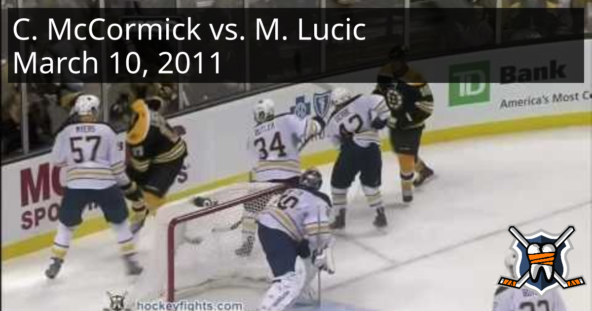 Cody McCormick vs. Milan Lucic, March 10, 2011 - Buffalo Sabres vs ...