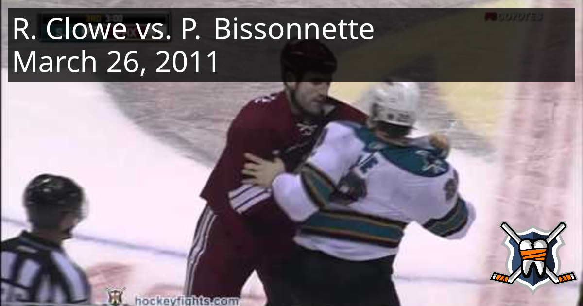 Ryane Clowe vs. Paul Bissonnette, March 26, 2011 - San Jose Sharks vs ...