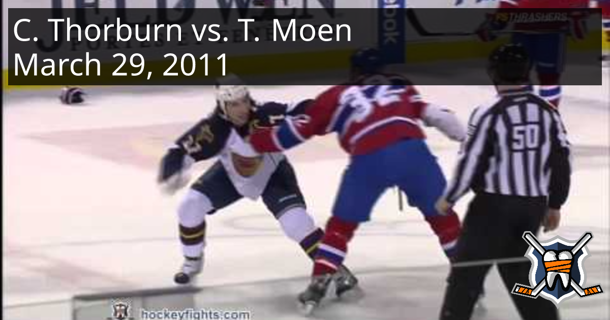 Chris Thorburn vs. Travis Moen, March 29, 2011 - Atlanta Thrashers vs ...