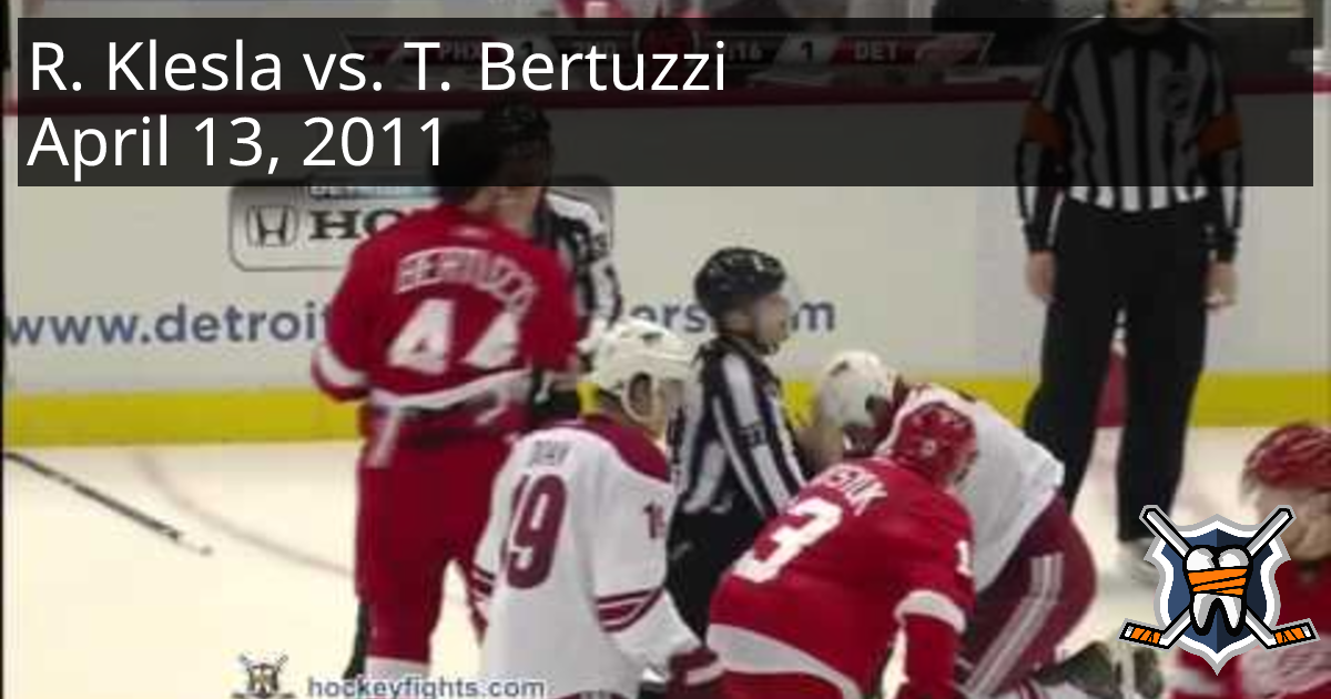 Rostislav Klesla vs. Todd Bertuzzi, April 13, 2011 - Arizona Coyotes vs ...