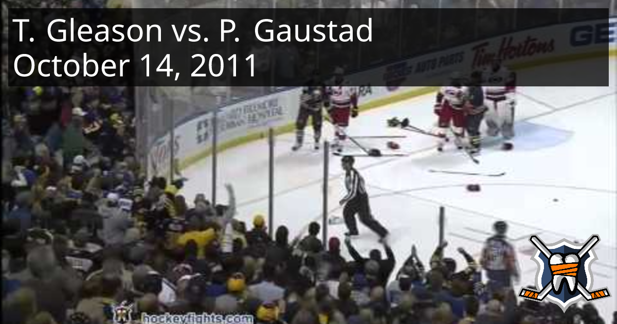 Tim Gleason vs. Paul Gaustad, October 14, 2011 - Carolina Hurricanes vs ...