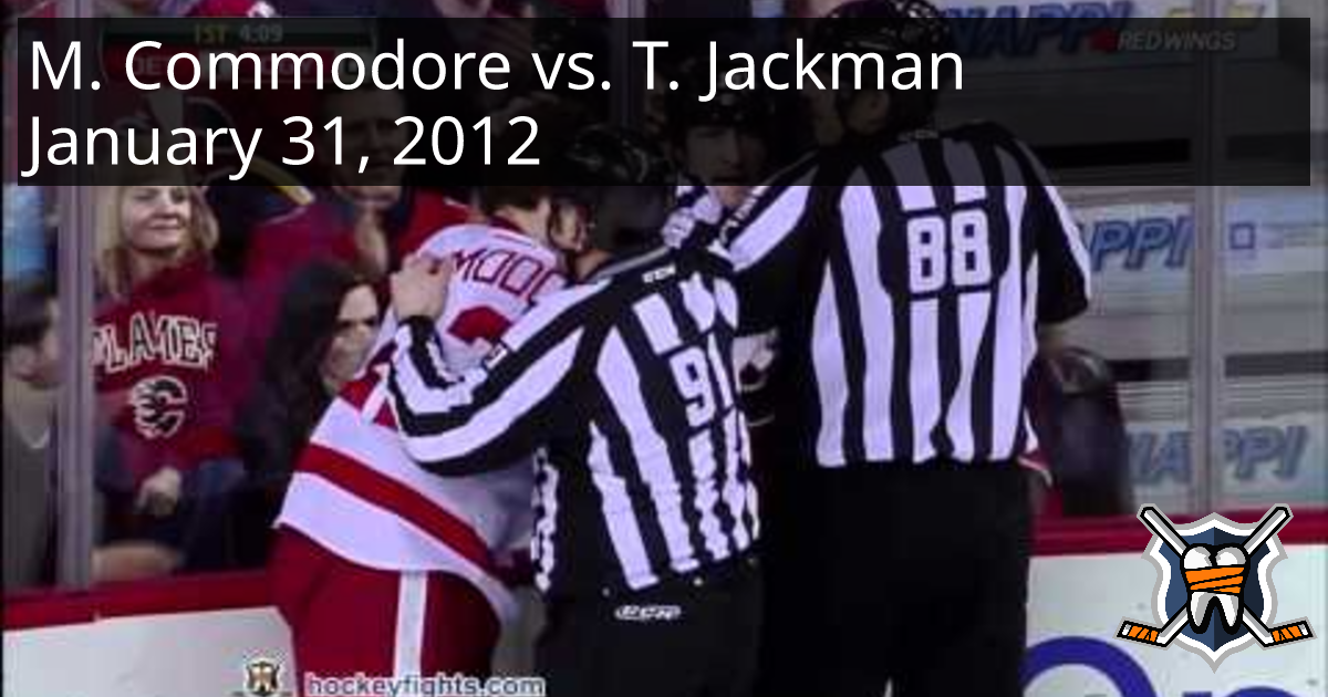 Mike Commodore vs. Tim Jackman, January 31, 2012 - Detroit Red Wings vs ...