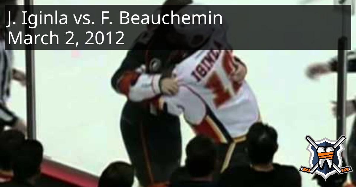 Jarome Iginla vs. Francois Beauchemin, March 2, 2012 - Calgary Flames ...