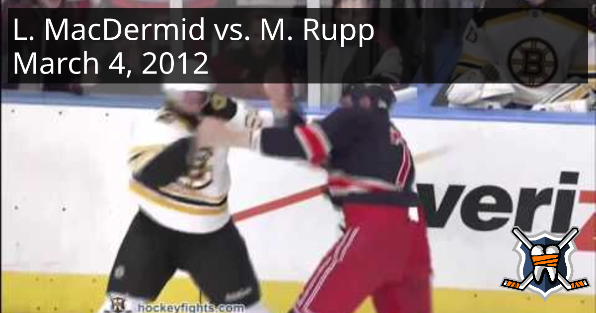 Lane MacDermid vs. Michael Rupp, March 4, 2012 - Boston Bruins vs. New ...