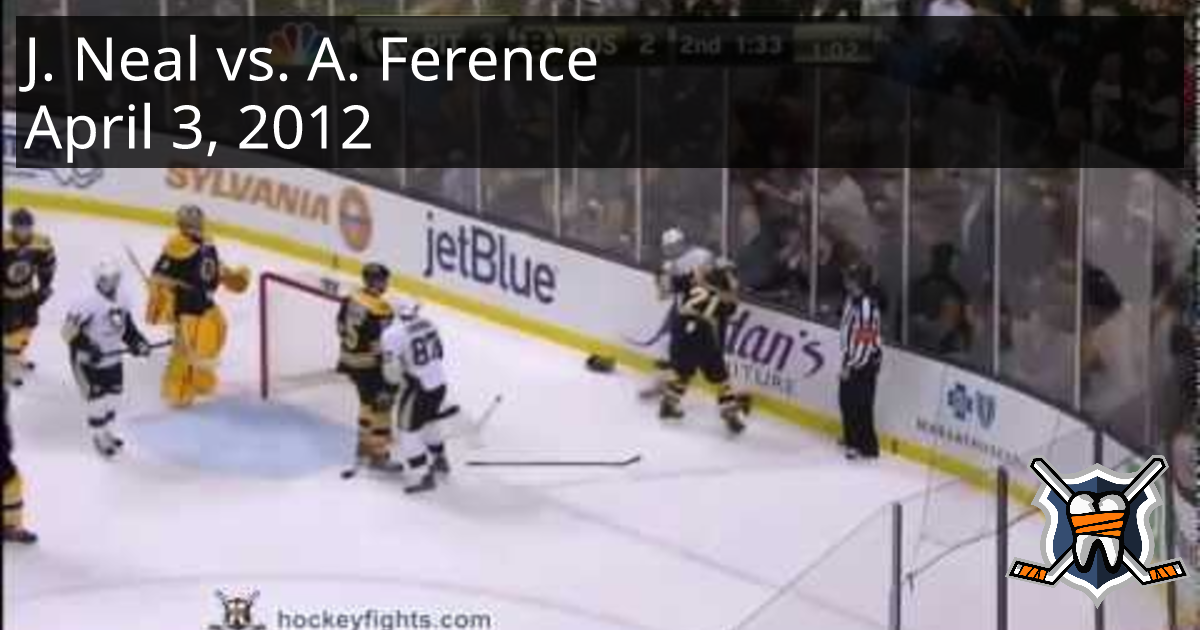 James Neal vs. Andrew Ference, April 3, 2012 - Pittsburgh Penguins vs ...