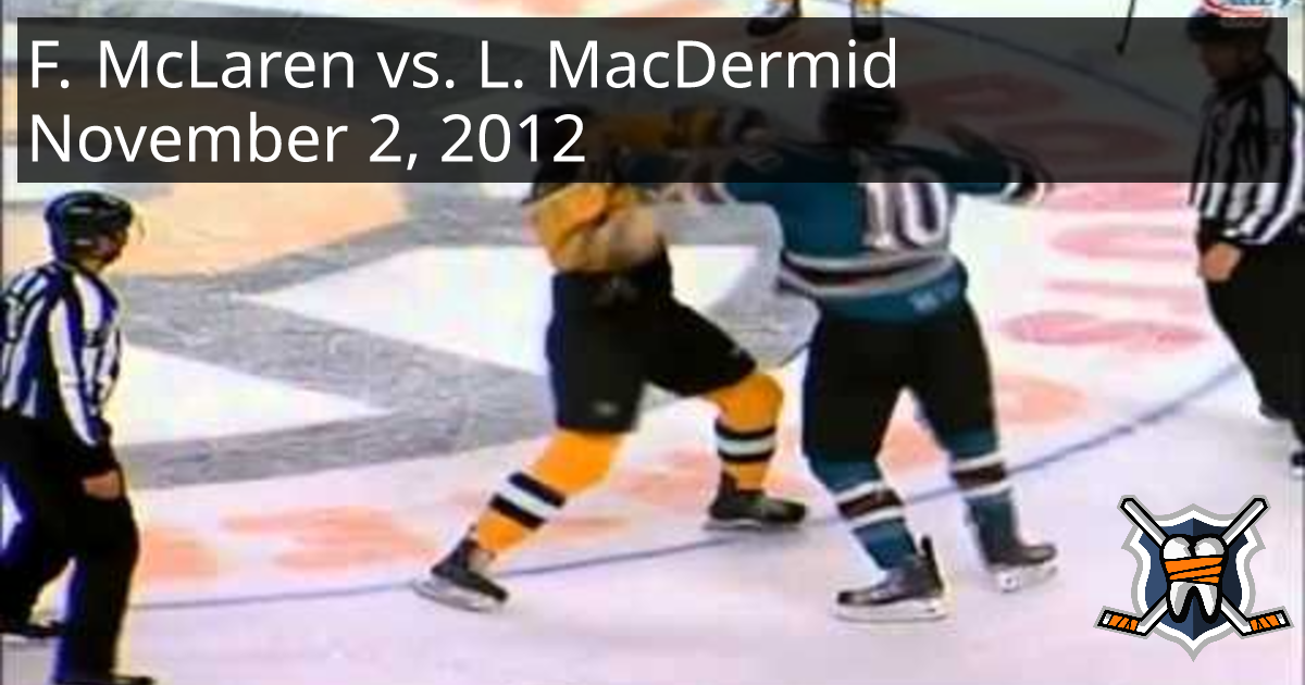 Frazer McLaren vs. Lane MacDermid, November 2, 2012 - Worcester Sharks ...