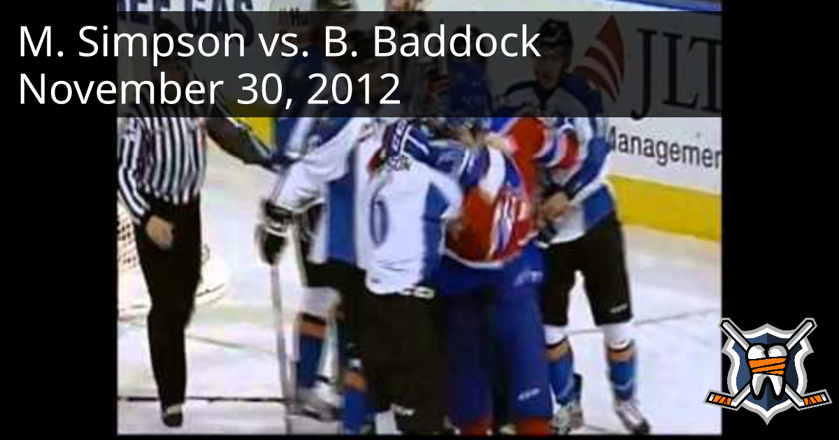 Mike Simpson vs. Brandon Baddock, November 30, 2012 - Kootenay Ice vs ...
