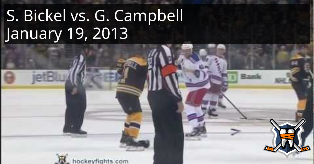 Stu Bickel vs. Gregory Campbell, January 19, 2013 - New York Rangers vs ...