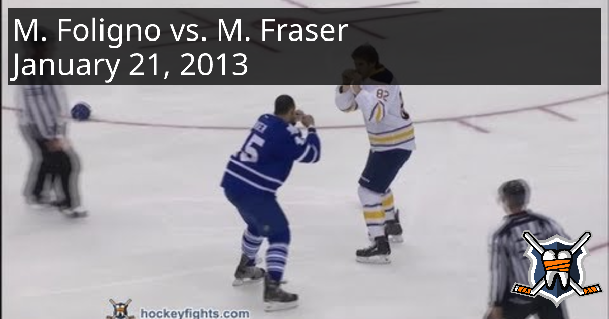 Marcus Foligno vs. Mark Fraser, January 21, 2013 - Buffalo Sabres vs ...
