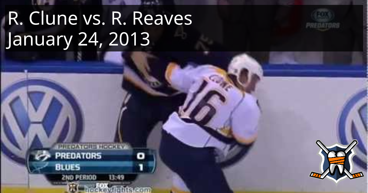 Richard Clune vs. Ryan Reaves, January 24, 2013 - Nashville Predators ...