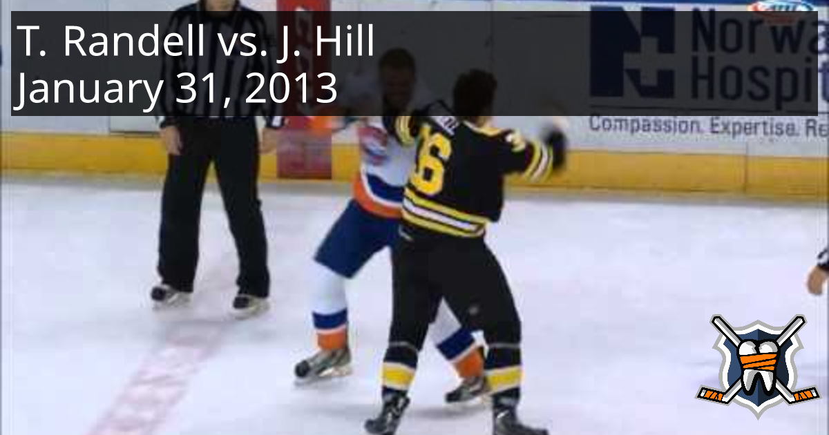 Tyler Randell vs. Jordan Hill, January 31, 2013 - Providence Bruins vs ...