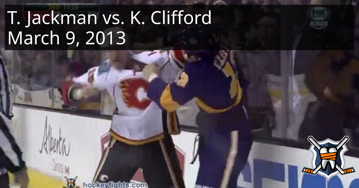 Tim Jackman vs. Kyle Clifford, March 9, 2013 - Calgary Flames vs. Los ...
