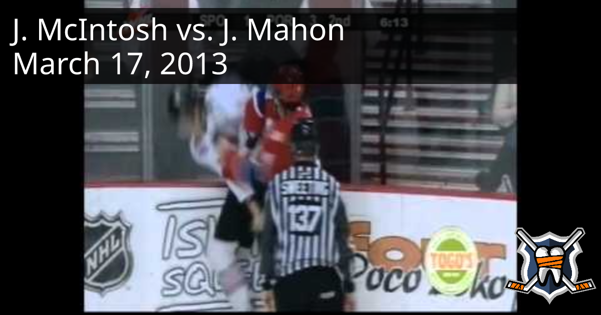 Jeremy McIntosh vs. Joe Mahon, March 17, 2013 - Spokane Chiefs vs ...