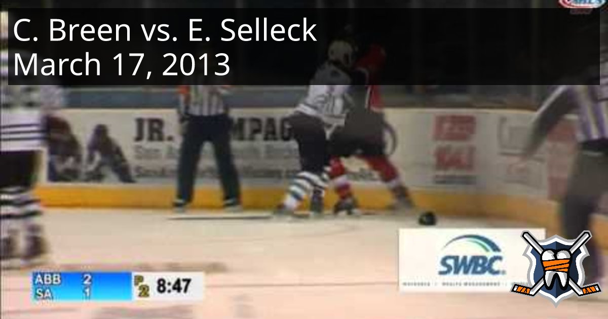 Christopher Breen vs. Eric Selleck, March 17, 2013 - Abbotsford Heat vs ...