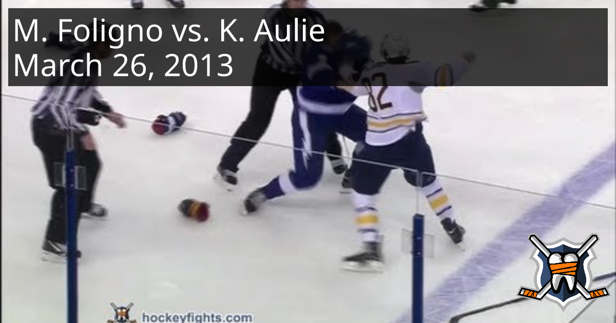 Marcus Foligno vs. Keith Aulie, March 26, 2013 - Buffalo Sabres vs ...