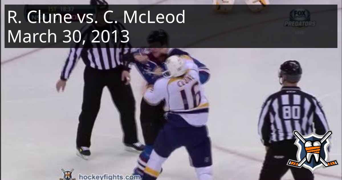 Richard Clune vs. Cody McLeod, March 30, 2013 - Nashville Predators vs ...