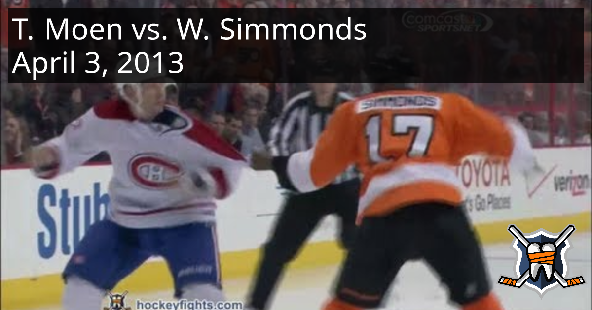 Travis Moen vs. Wayne Simmonds, April 3, 2013 - Montreal Canadiens vs ...