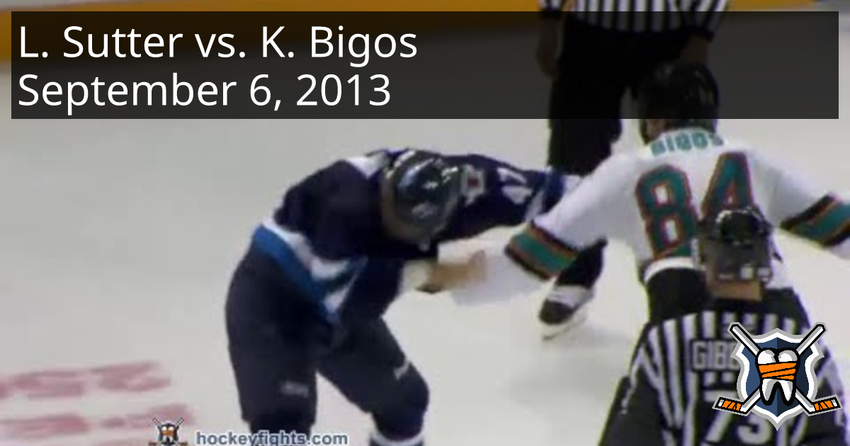 Lukas Sutter vs. Kyle Bigos, September 6, 2013 - Winnipeg Jets vs. San ...