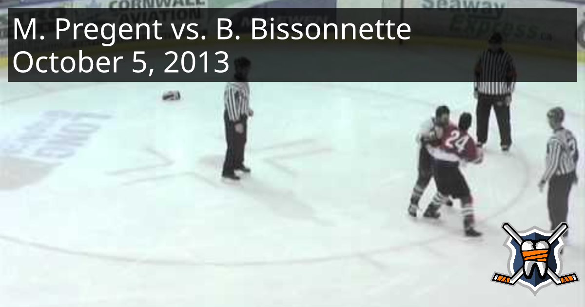 Mikael Pregent vs. Brock Bissonnette, October 5, 2013 - Laval Predators vs. Cornwall River Kings ...