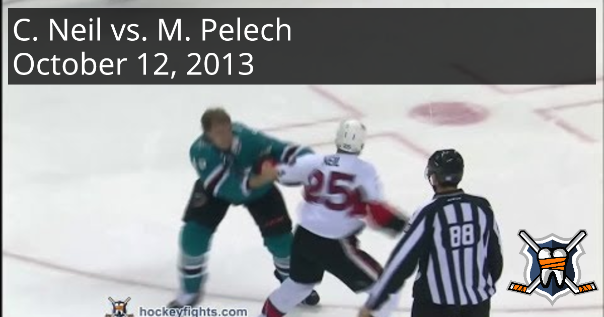 Chris Neil vs. Matt Pelech, October 12, 2013 - Ottawa Senators vs. San ...