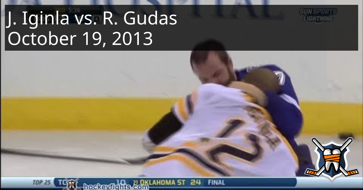 Jarome Iginla vs. Radko Gudas, October 19, 2013 - Boston Bruins vs ...