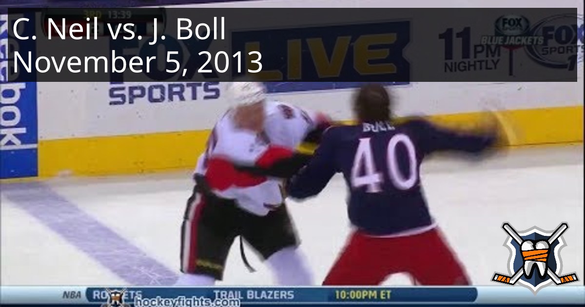 Chris Neil vs. Jared Boll, November 5, 2013 - Ottawa Senators vs ...