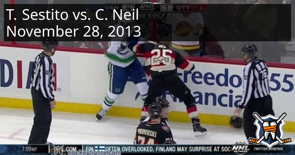 Tom Sestito vs. Chris Neil, November 28, 2013 - Vancouver Canucks vs ...