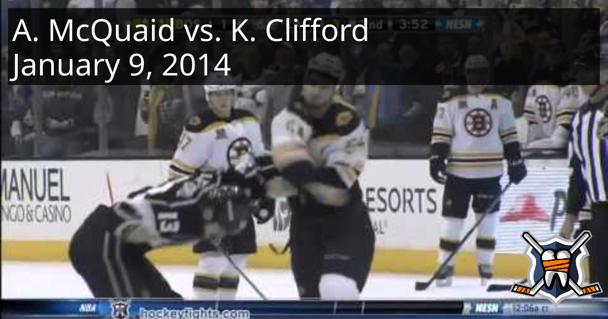 Adam McQuaid vs. Kyle Clifford, January 9, 2014 - Boston Bruins vs. Los ...