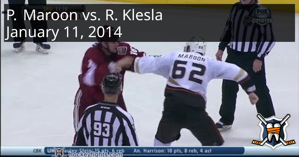 Pat Maroon vs. Rostislav Klesla, January 11, 2014 - Anaheim Ducks vs ...