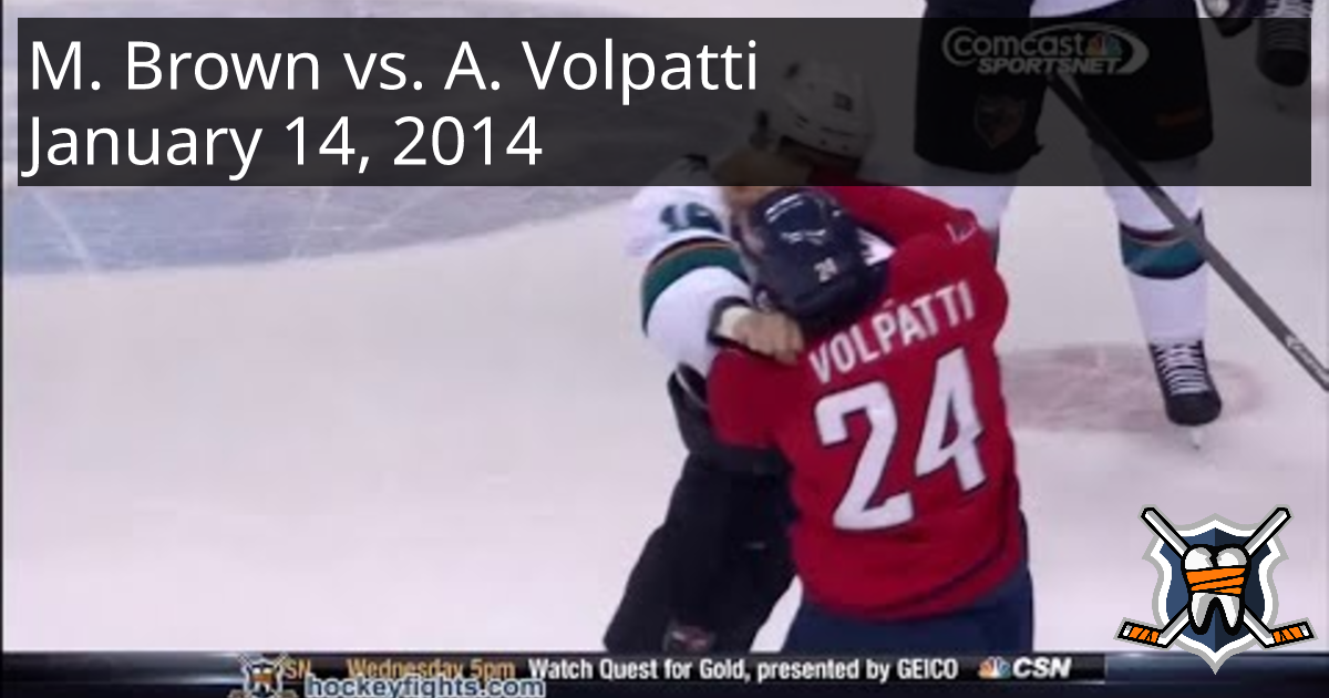 Mike Brown vs. Aaron Volpatti, January 14, 2014 - San Jose Sharks vs ...