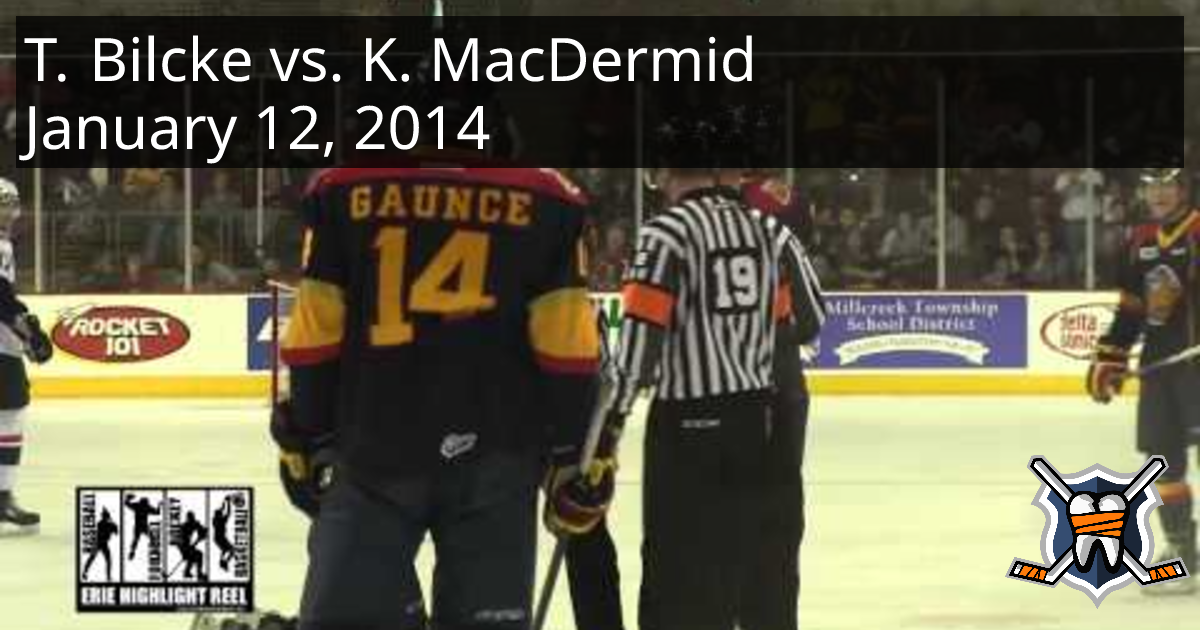 Ty Bilcke vs. Kurtis MacDermid, January 12, 2014 - Windsor Spitfires vs ...