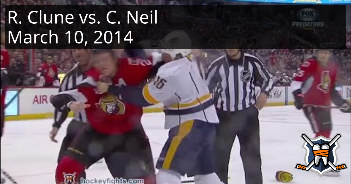Richard Clune vs. Chris Neil, March 10, 2014 - Nashville Predators vs ...