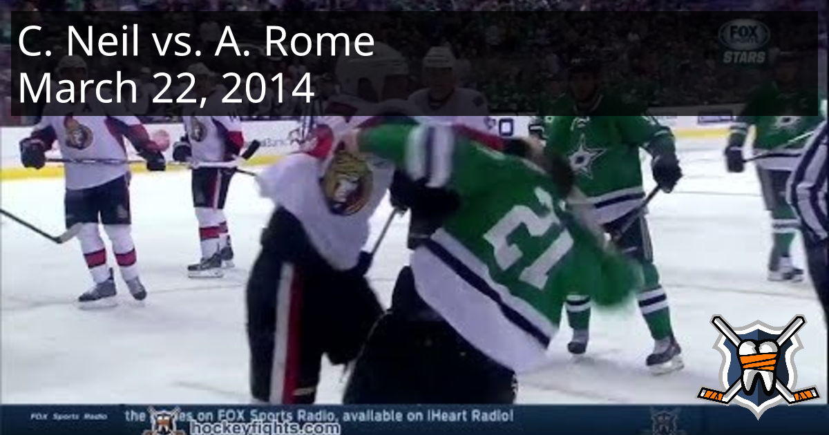 Chris Neil vs. Aaron Rome, March 22, 2014 - Ottawa Senators vs. Dallas ...