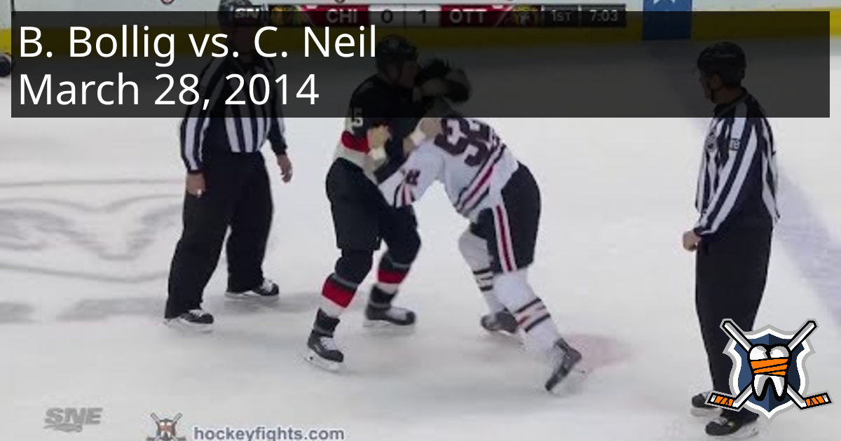 Brandon Bollig vs. Chris Neil, March 28, 2014 - Chicago Blackhawks vs ...