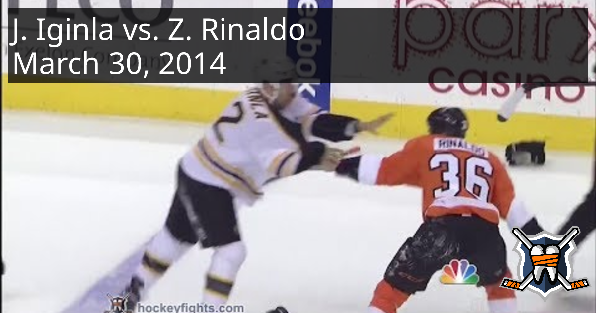 Jarome Iginla vs. Zac Rinaldo, March 30, 2014 - Boston Bruins vs ...