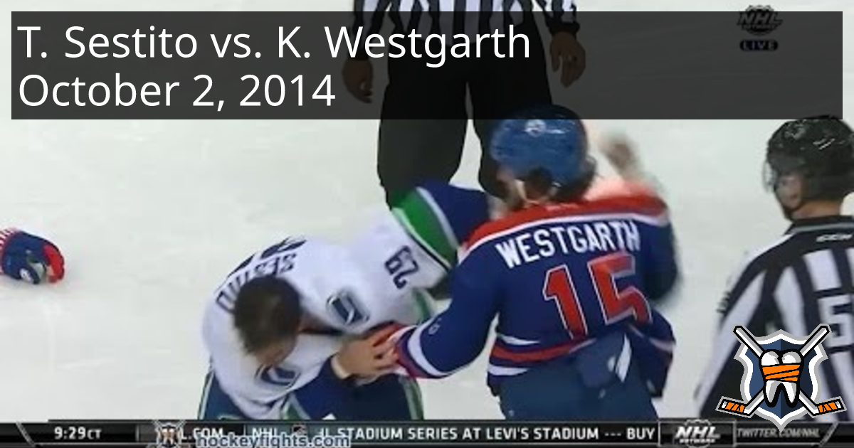 Tom Sestito vs. Kevin Westgarth, October 2, 2014 - Vancouver Canucks vs ...