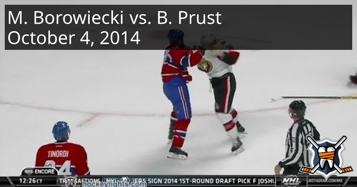 Mark Borowiecki vs. Brandon Prust, October 4, 2014 - Ottawa Senators vs ...