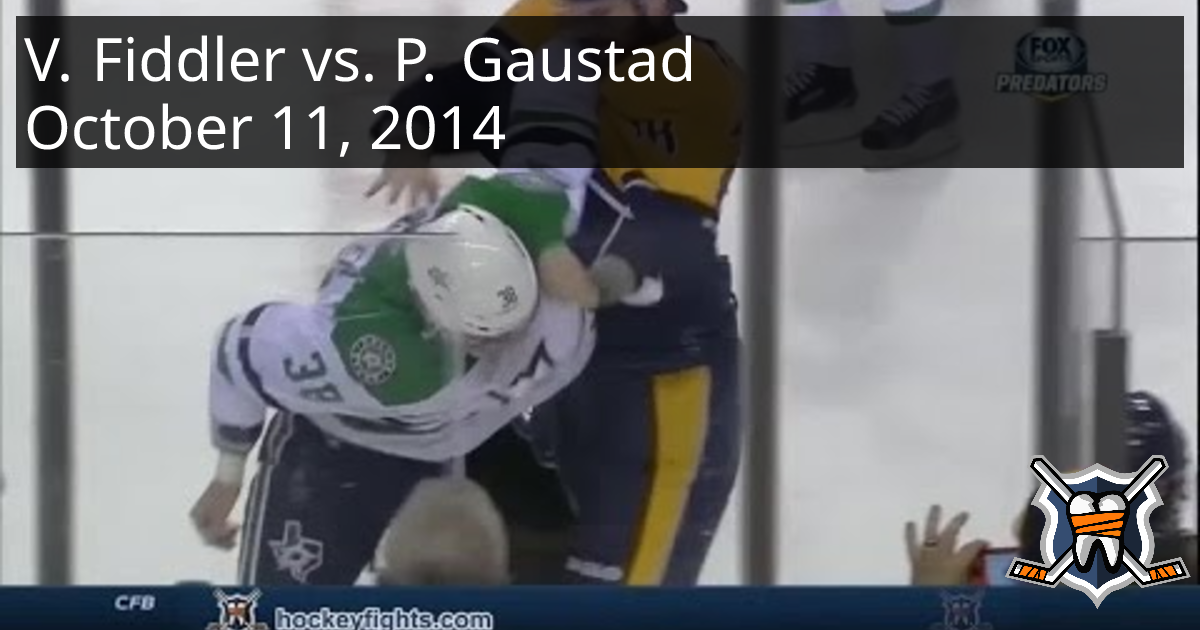 Vernon Fiddler vs. Paul Gaustad, October 11, 2014 - Dallas Stars vs ...