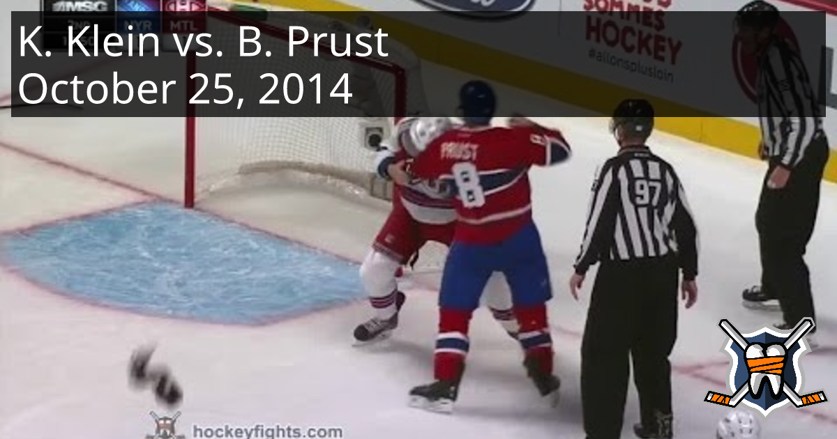 Kevin Klein vs. Brandon Prust, October 25, 2014 - New York Rangers vs ...