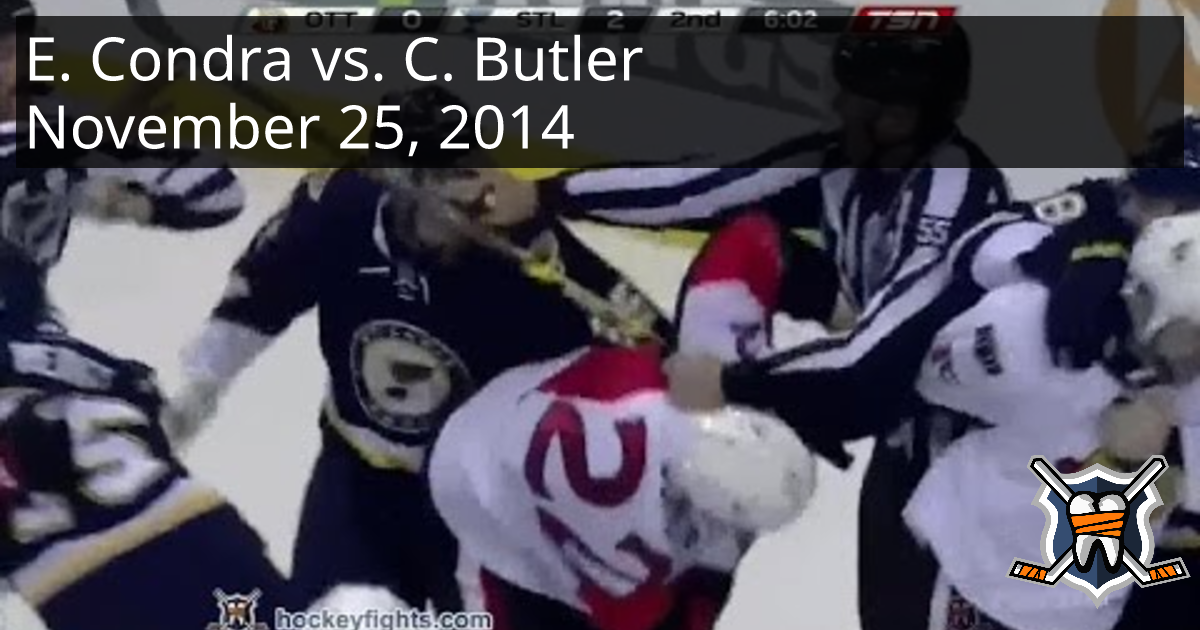 Erik Condra vs. Chris Butler, November 25, 2014 - Ottawa Senators vs. St Louis Blues | HockeyFights