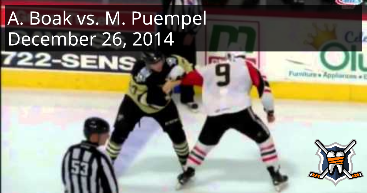 Alex Boak vs. Matt Puempel, December 26, 2014 - Wilkes-Barre Scranton ...