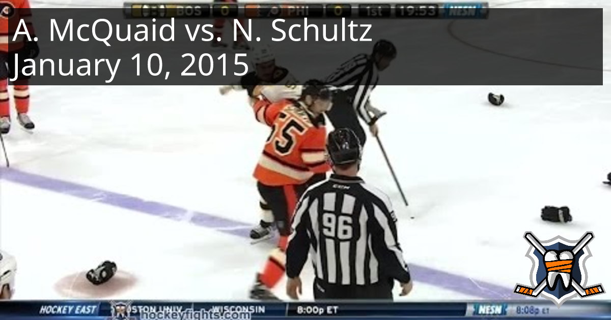 Adam McQuaid vs. Nick Schultz, January 10, 2015 - Boston Bruins vs ...