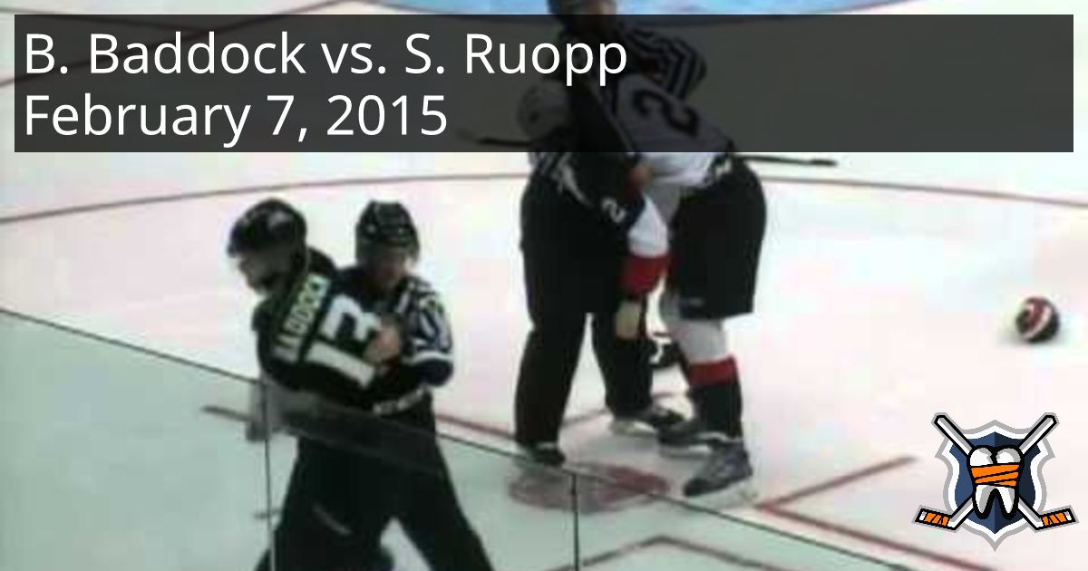 Brandon Baddock vs. Sam Ruopp, February 7, 2015 - Edmonton Oil Kings vs ...