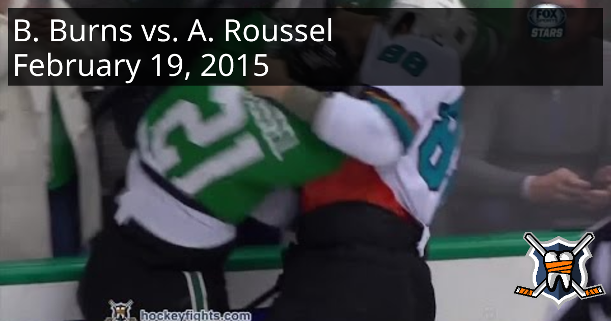 Brent Burns vs. Antoine Roussel, February 19, 2015 - San Jose Sharks vs ...