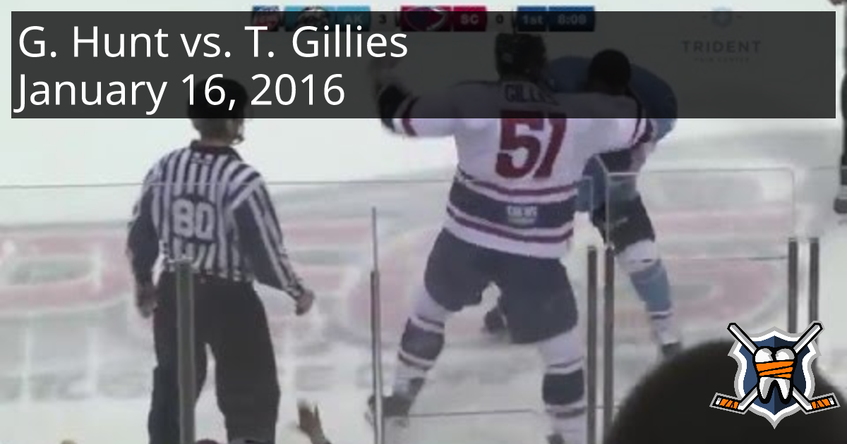 Garet Hunt vs. Trevor Gillies, January 16, 2016 - Alaska Aces vs. South ...