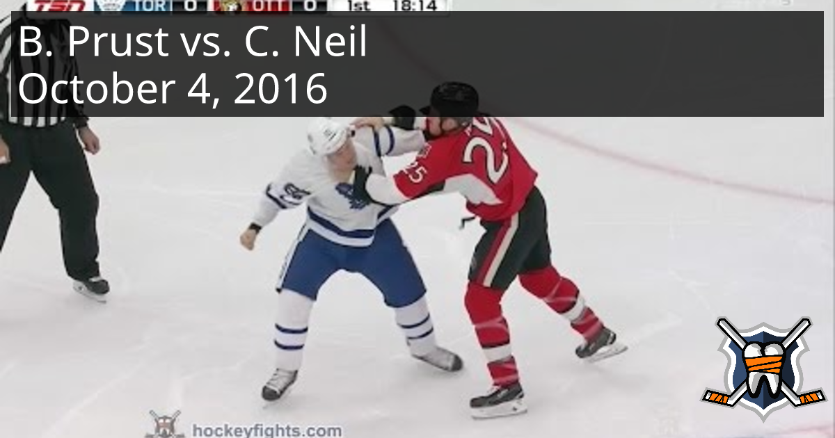 Brandon Prust vs. Chris Neil, October 4, 2016 - Toronto Maple Leafs vs ...