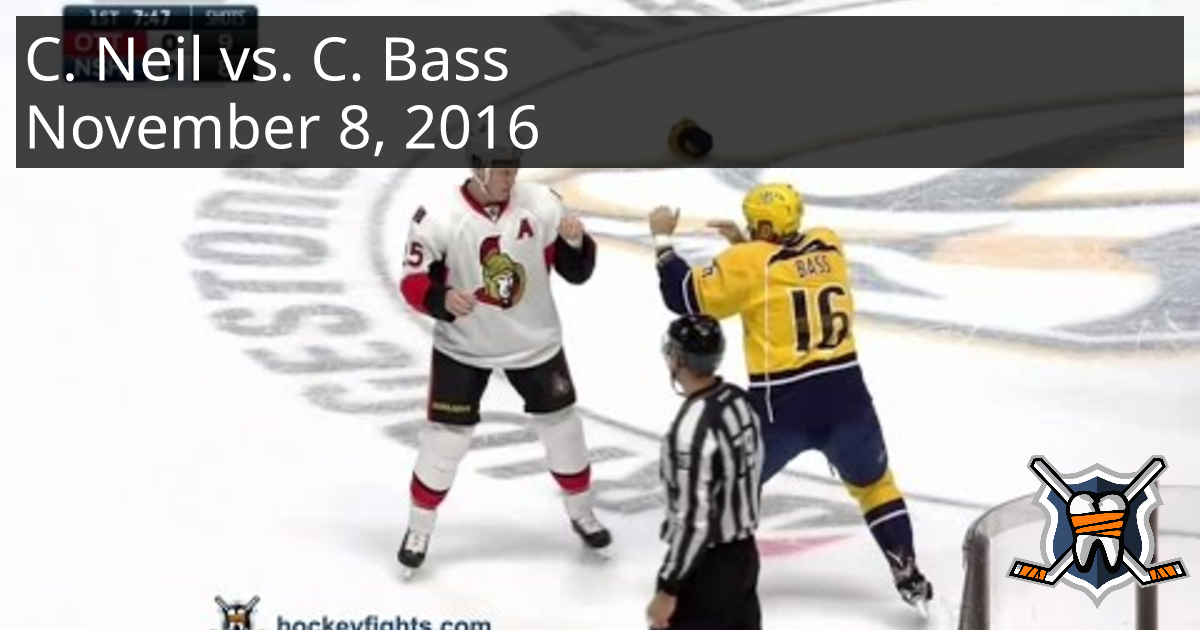 Chris Neil vs. Cody Bass, November 8, 2016 - Ottawa Senators vs ...